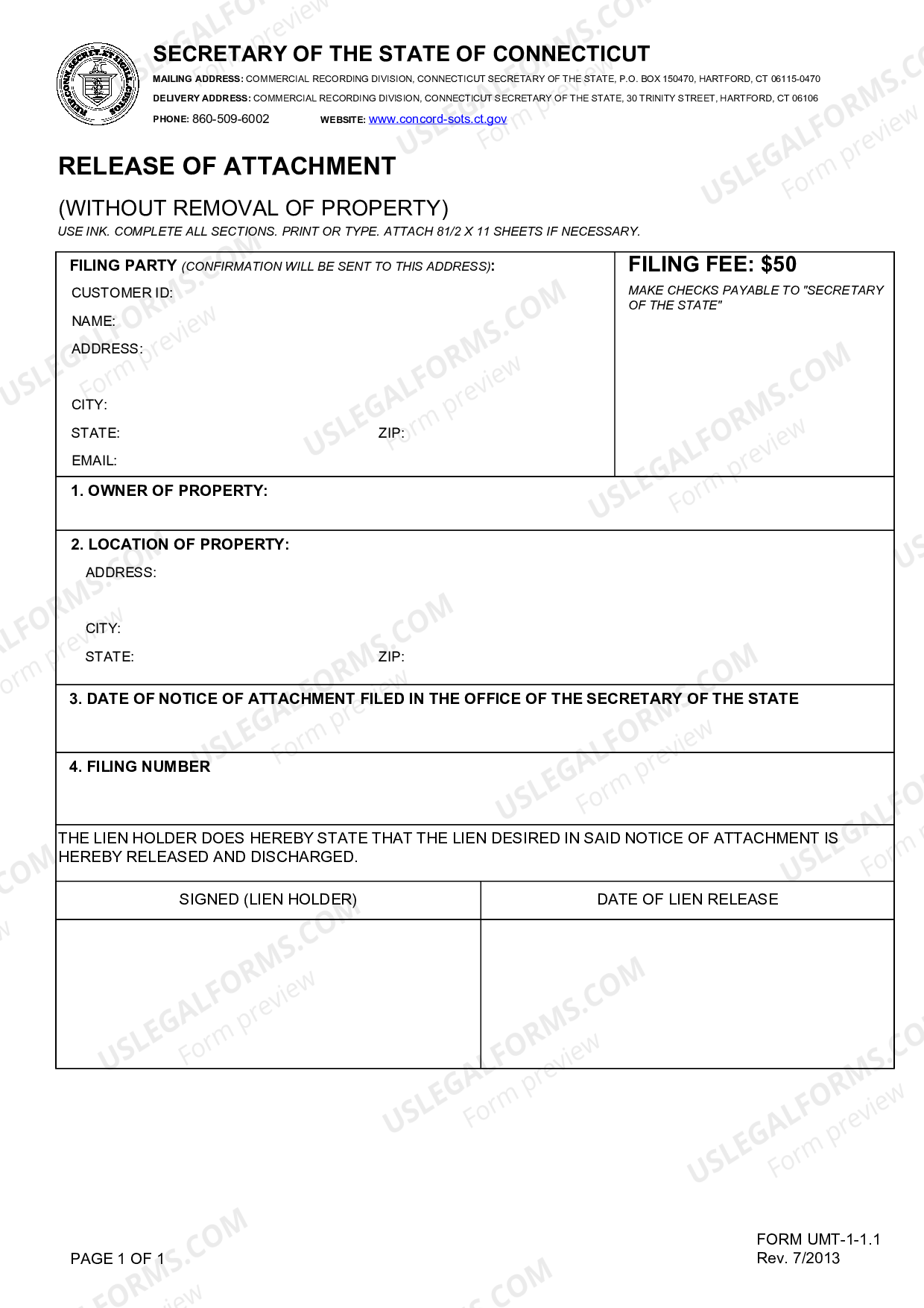 Connecticut UCC Release of Attachment | US Legal Forms