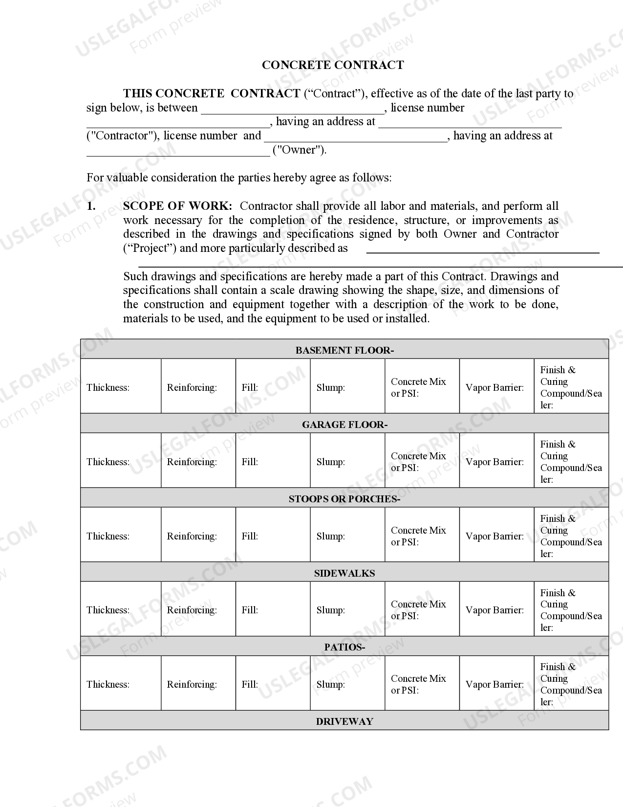 District of Columbia Concrete Mason Contract for Contractor | US Legal ...