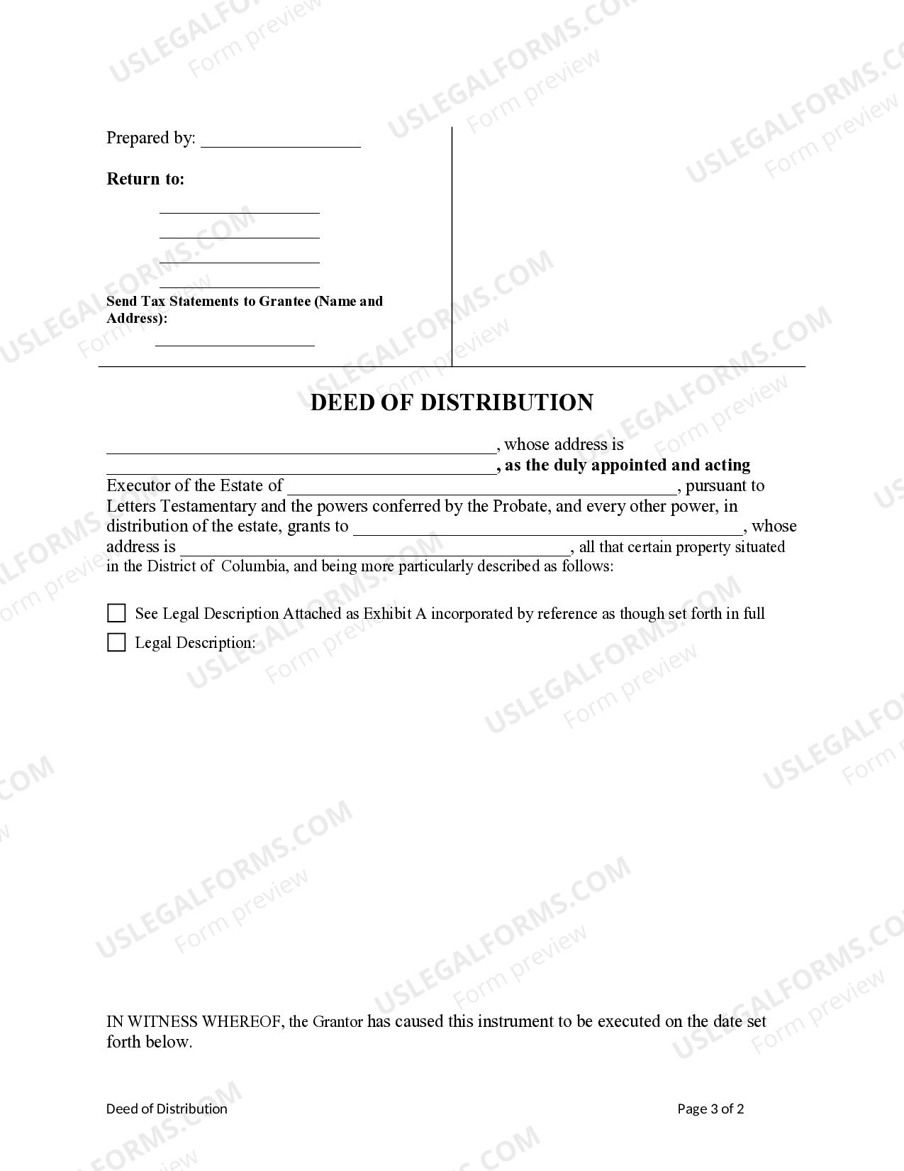 District of Columbia Deed of Distribution - District Columbia Deed Dc ...