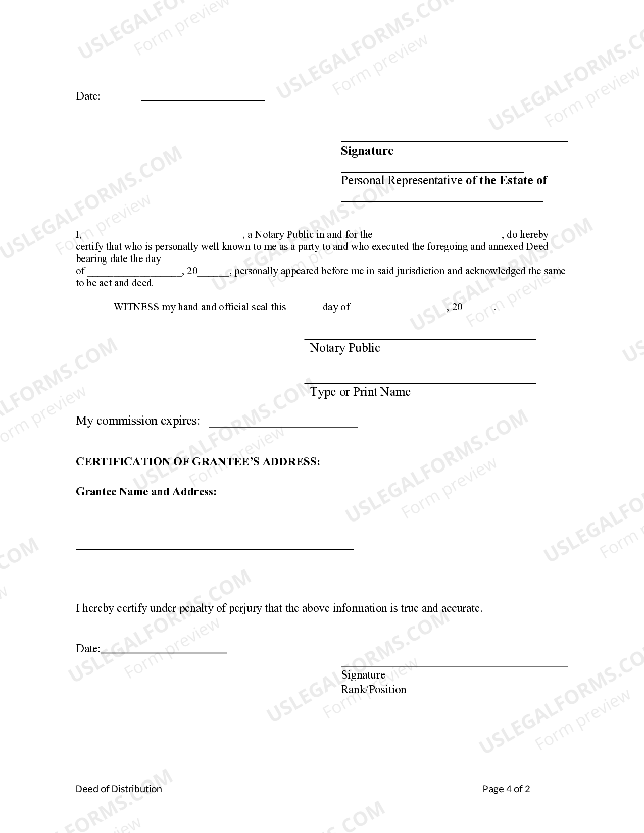 District of Columbia Deed of Distribution - Dc Deed Distribution | US ...