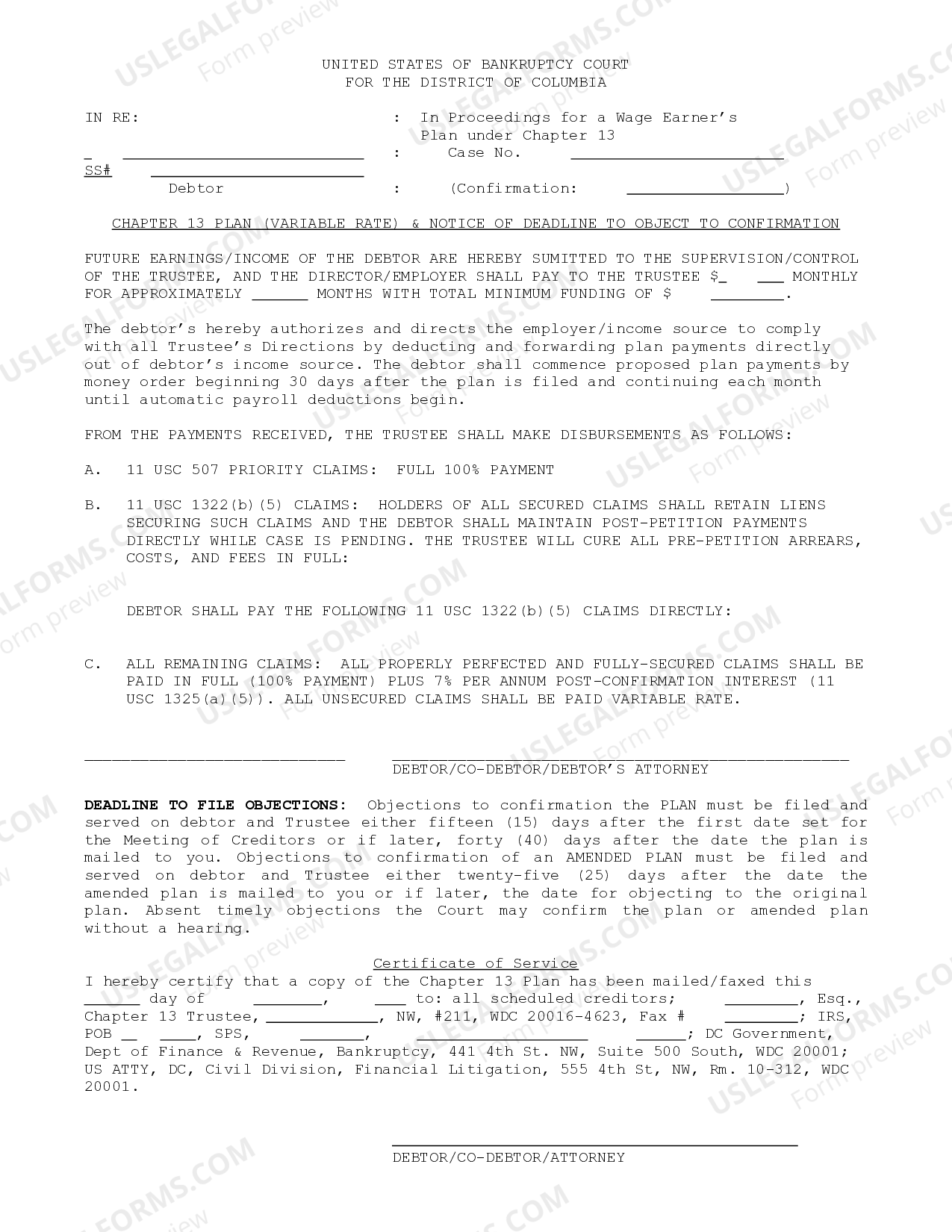 District of Columbia Chapter 13 Plan | US Legal Forms