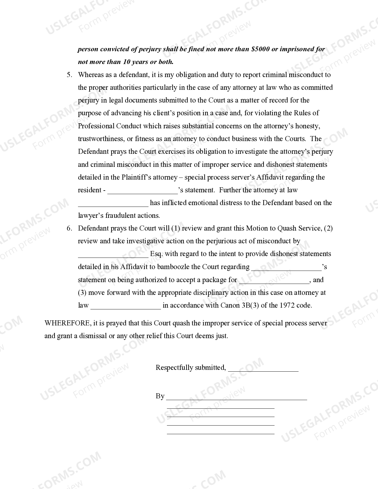 District of Columbia Motion to Quash Service of Process | US Legal Forms