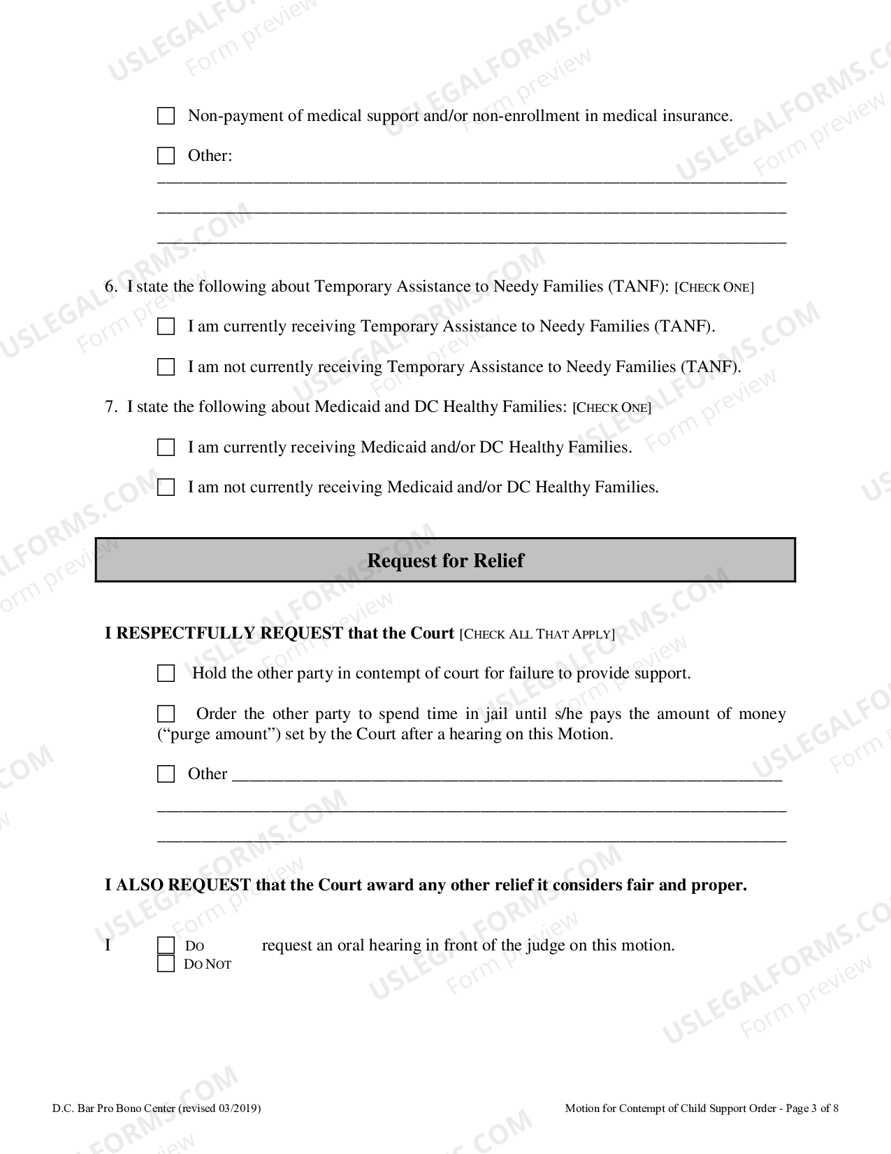 District of Columbia Motion for Contempt of Child Support Order | US ...
