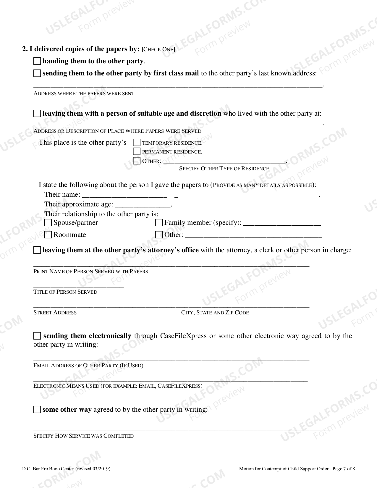 District of Columbia Motion for Contempt of Child Support Order | US ...