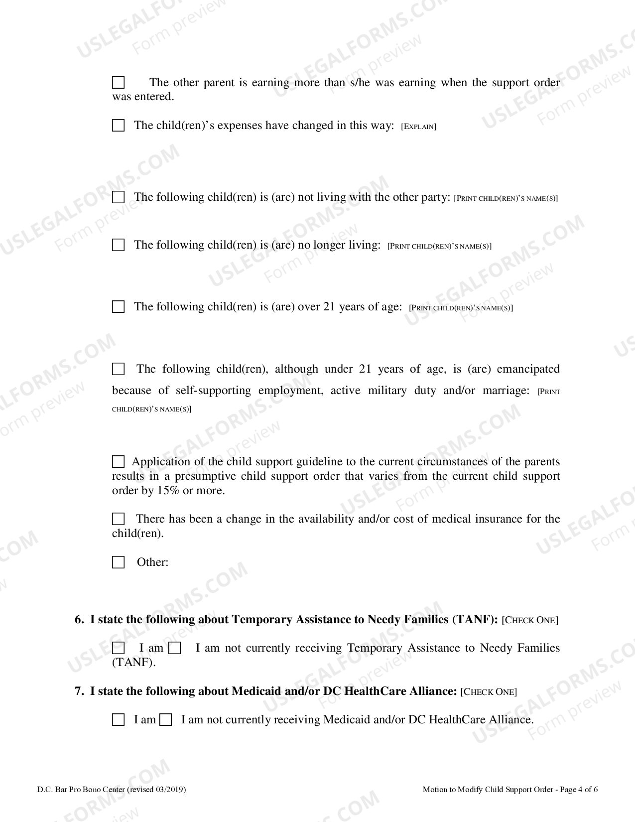 District of Columbia Motion to Modify Child Support Order | US Legal Forms