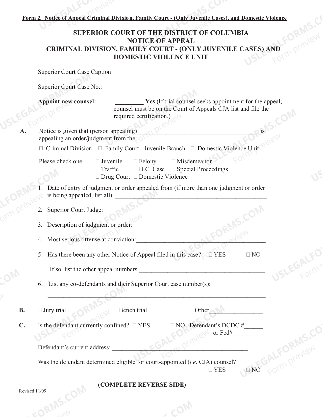 District of Columbia Notice of Appeal - Criminal Division and Family ...