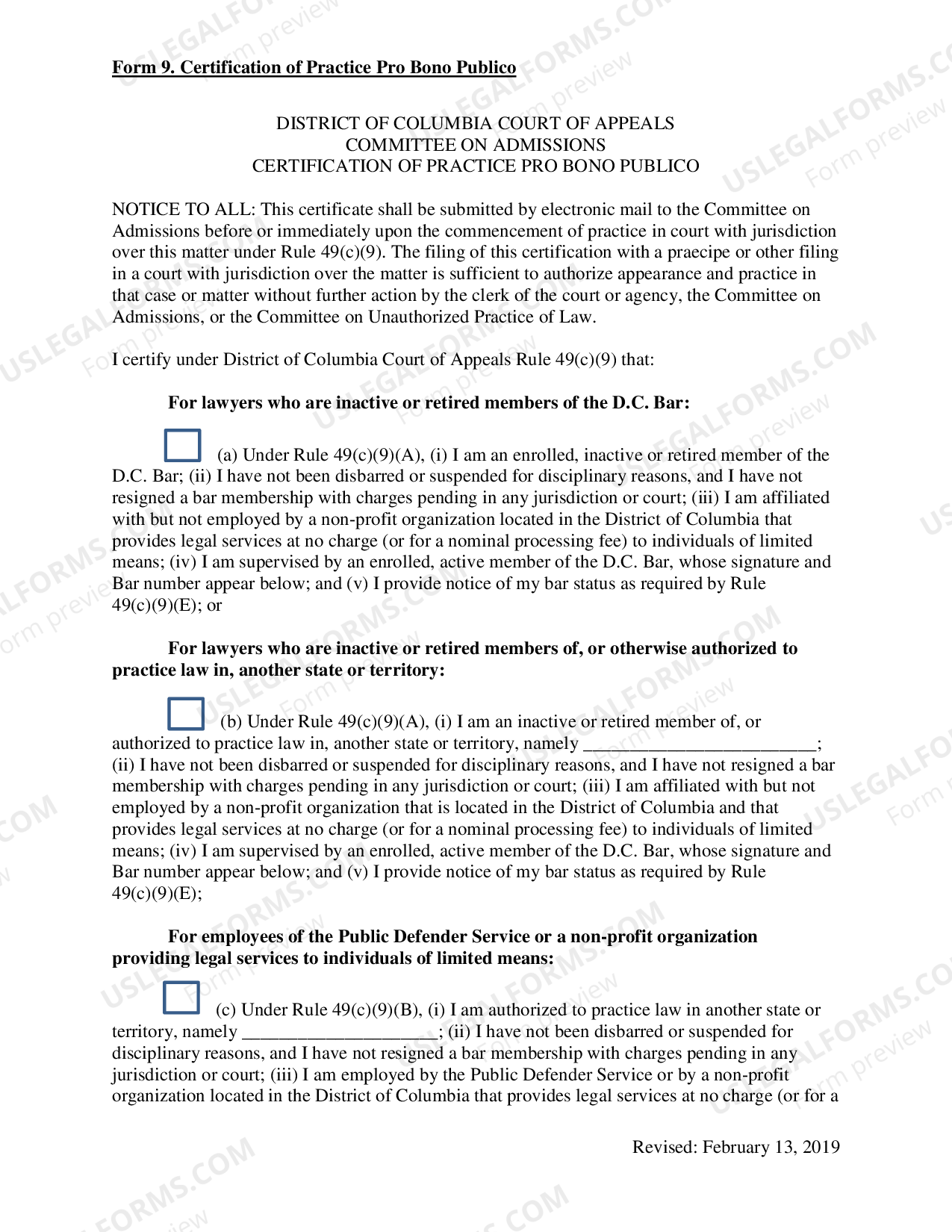 District of Columbia Certification of Practice Pro Bono Publico | US ...