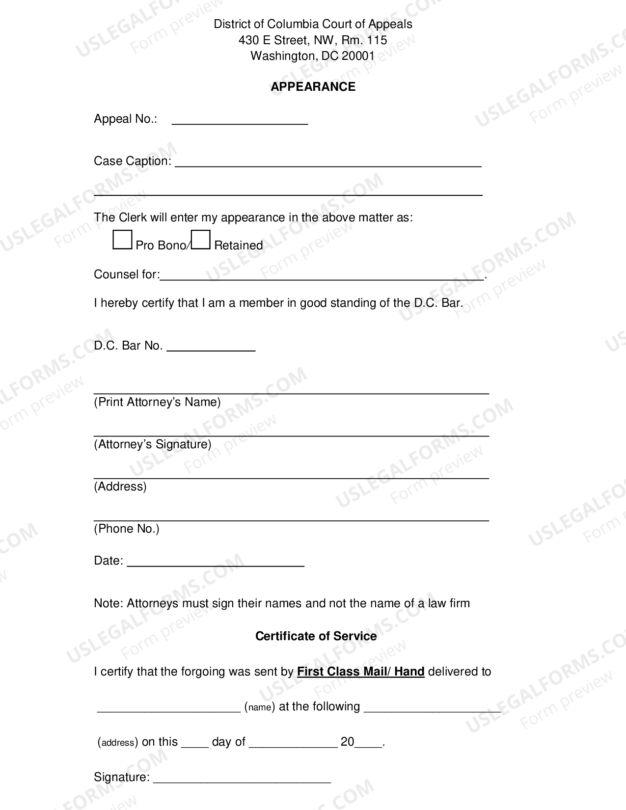 District of Columbia Appearance | US Legal Forms