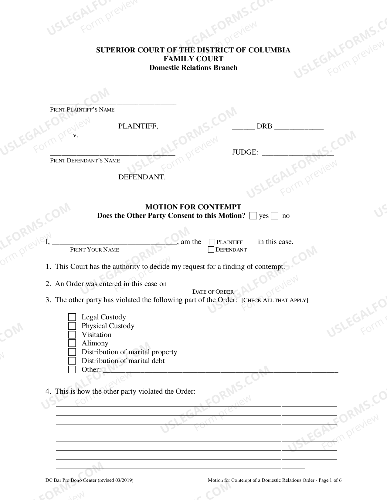 District of Columbia Motion for Contempt | US Legal Forms