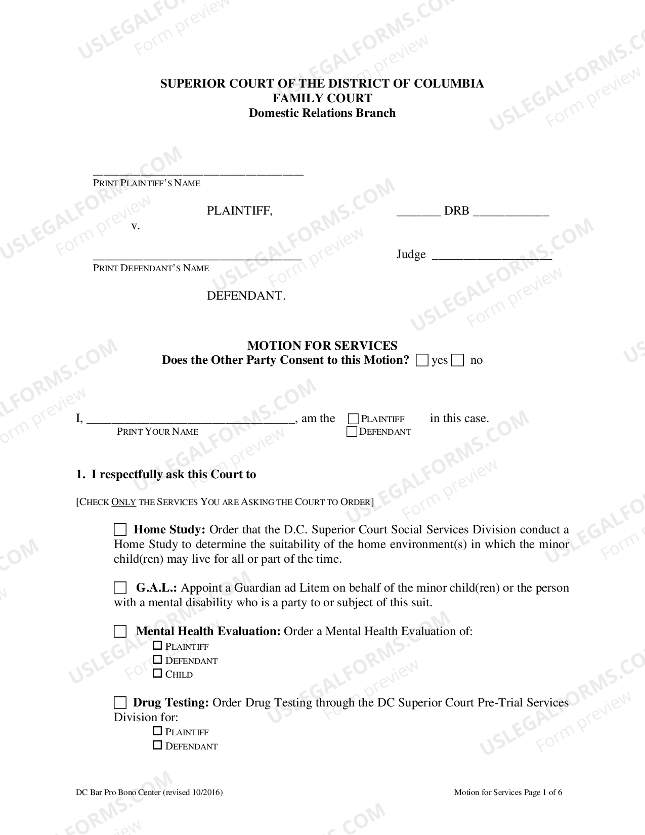 District of Columbia Motion for Services | US Legal Forms