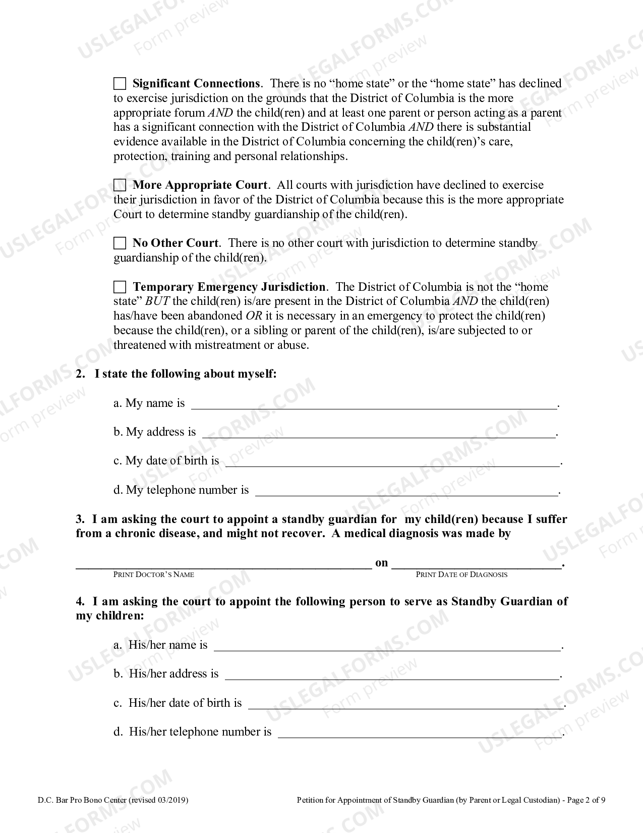 District of Columbia Petition for Appointment of Standby Guardian - by ...