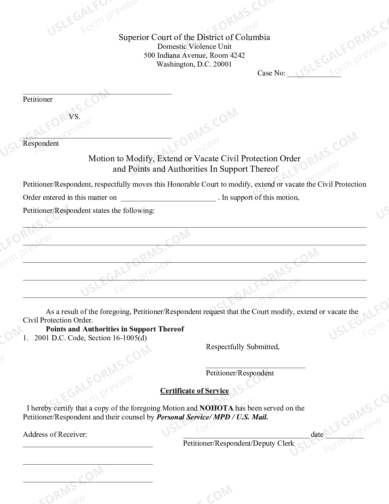 District of Columbia Motion to Modify, Extend or Vacate Civil ...