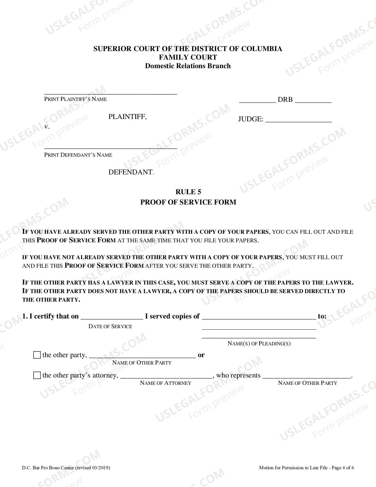 District of Columbia Motion for Permission to Late File | US Legal Forms