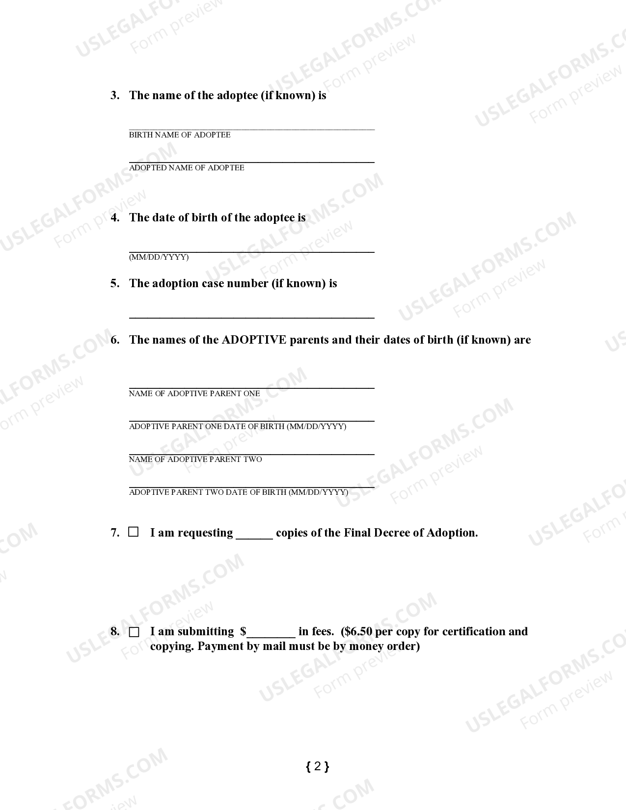 District of Columbia Request for a Copy of the Final Decree of Adoption ...