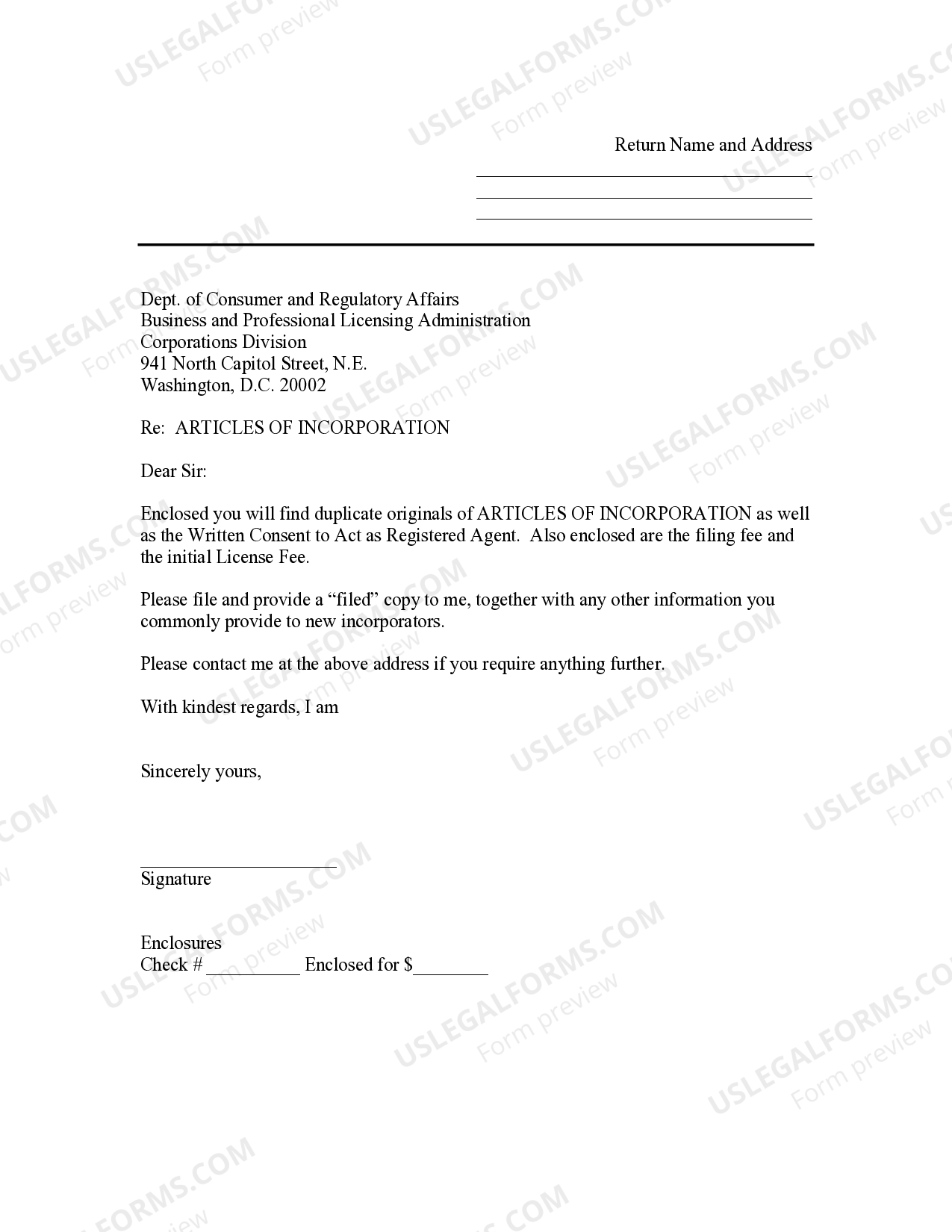 Sample Transmittal Letter to Secretary of State's Office to File ...