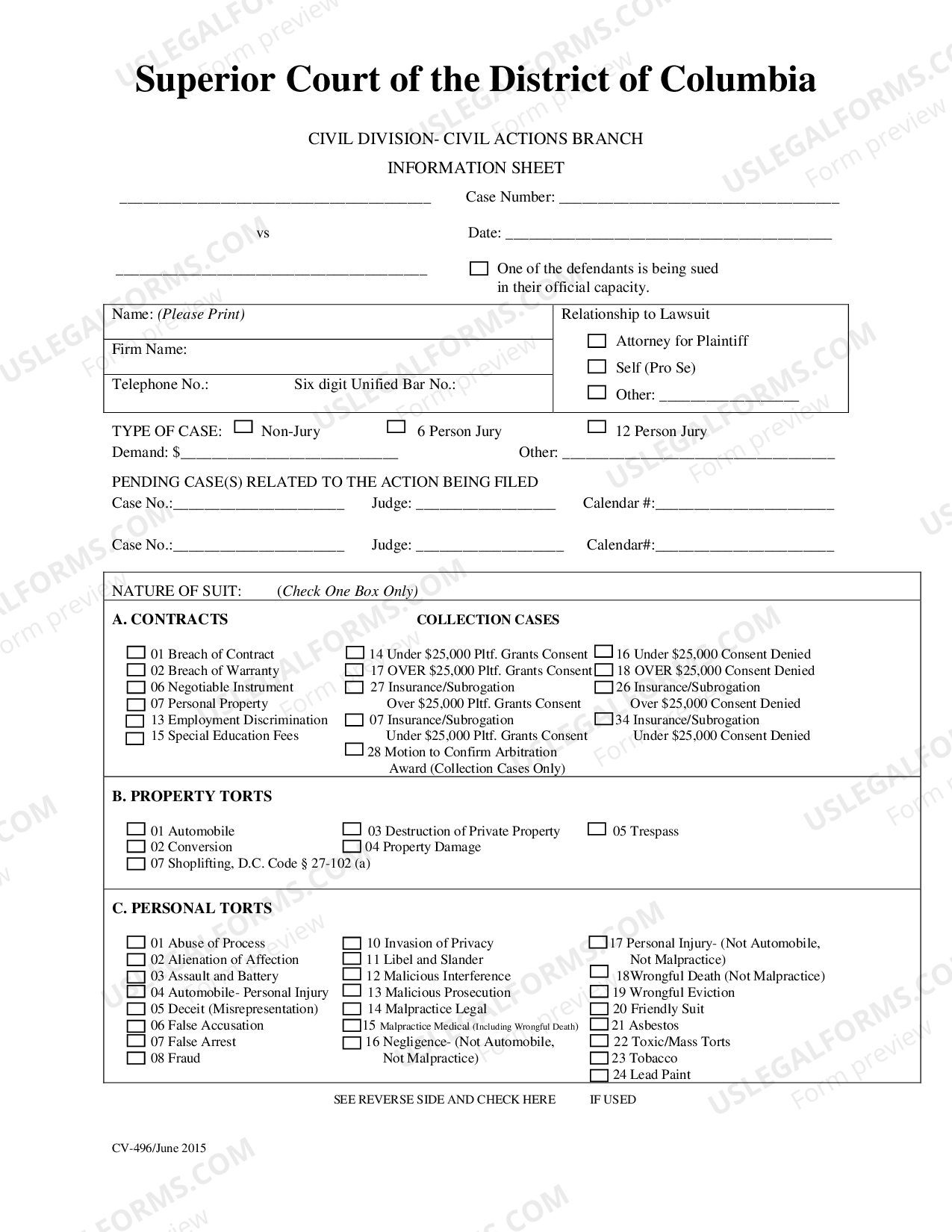 District of Columbia Civil Actions Branch - Case Information Sheet | US ...