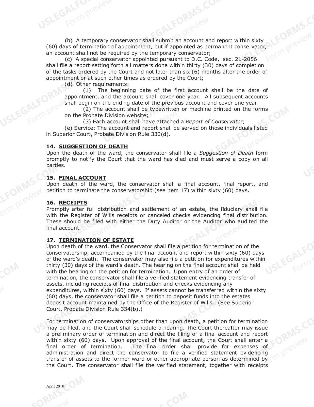 District of Columbia Conservatorship Information Sheet | US Legal Forms