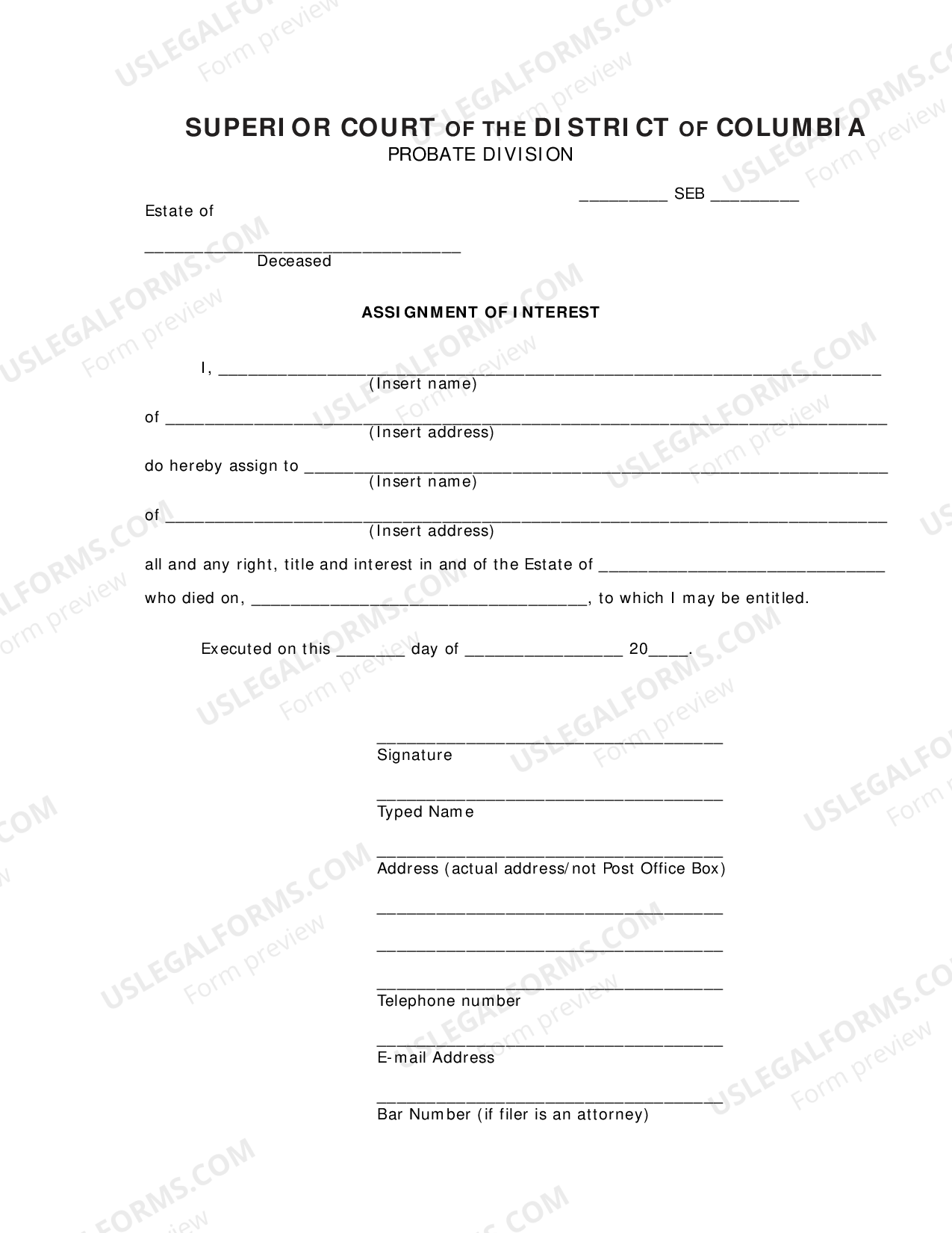 District of Columbia Assignment of Interest | US Legal Forms
