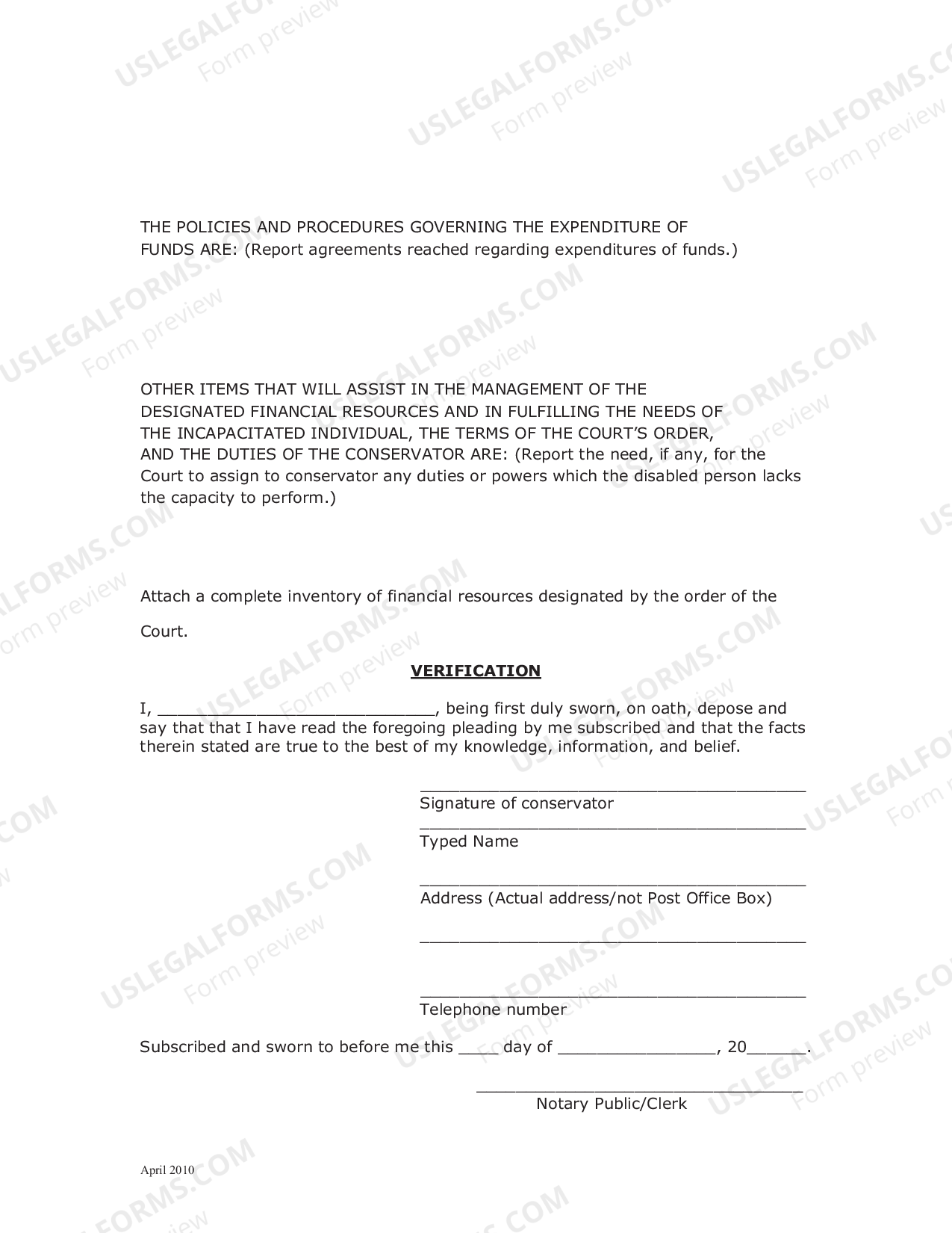 District of Columbia Conservatorship Plan | US Legal Forms