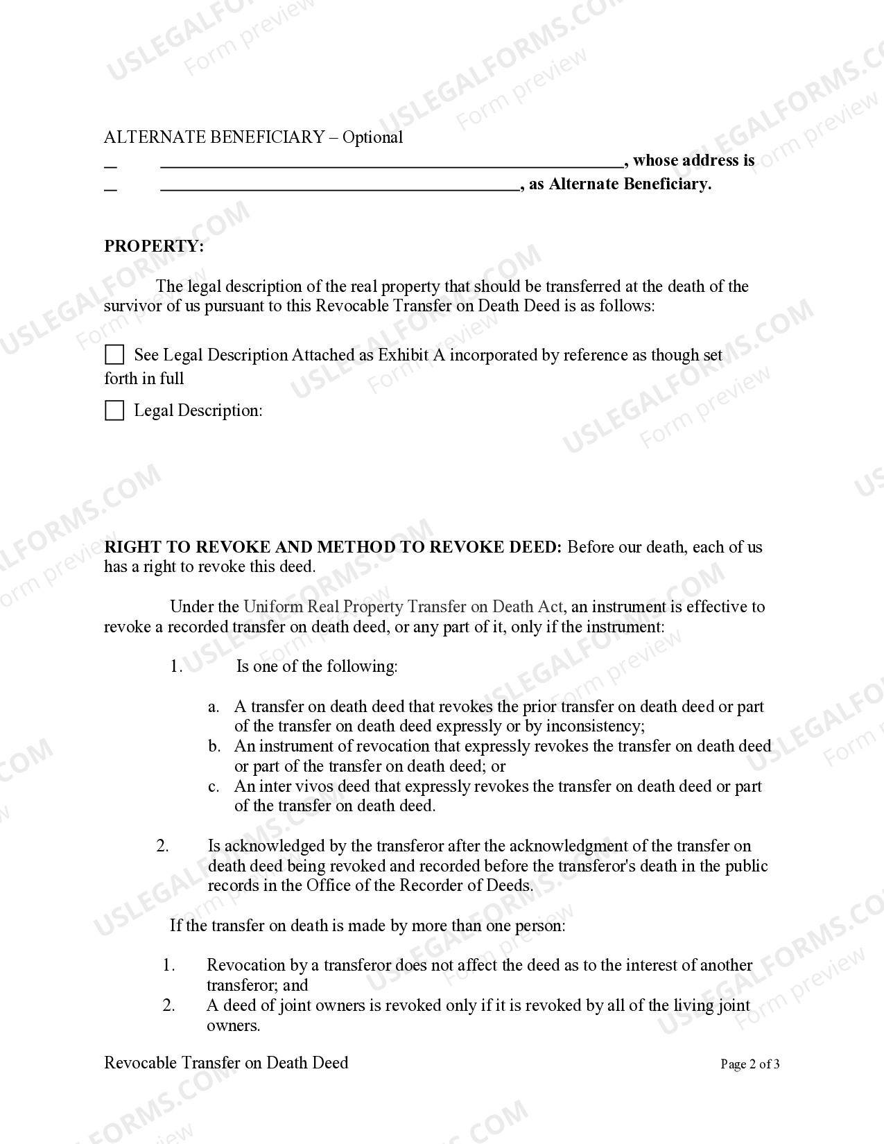 District of Columbia Transfer on Death Deed or TOD - District Of ...