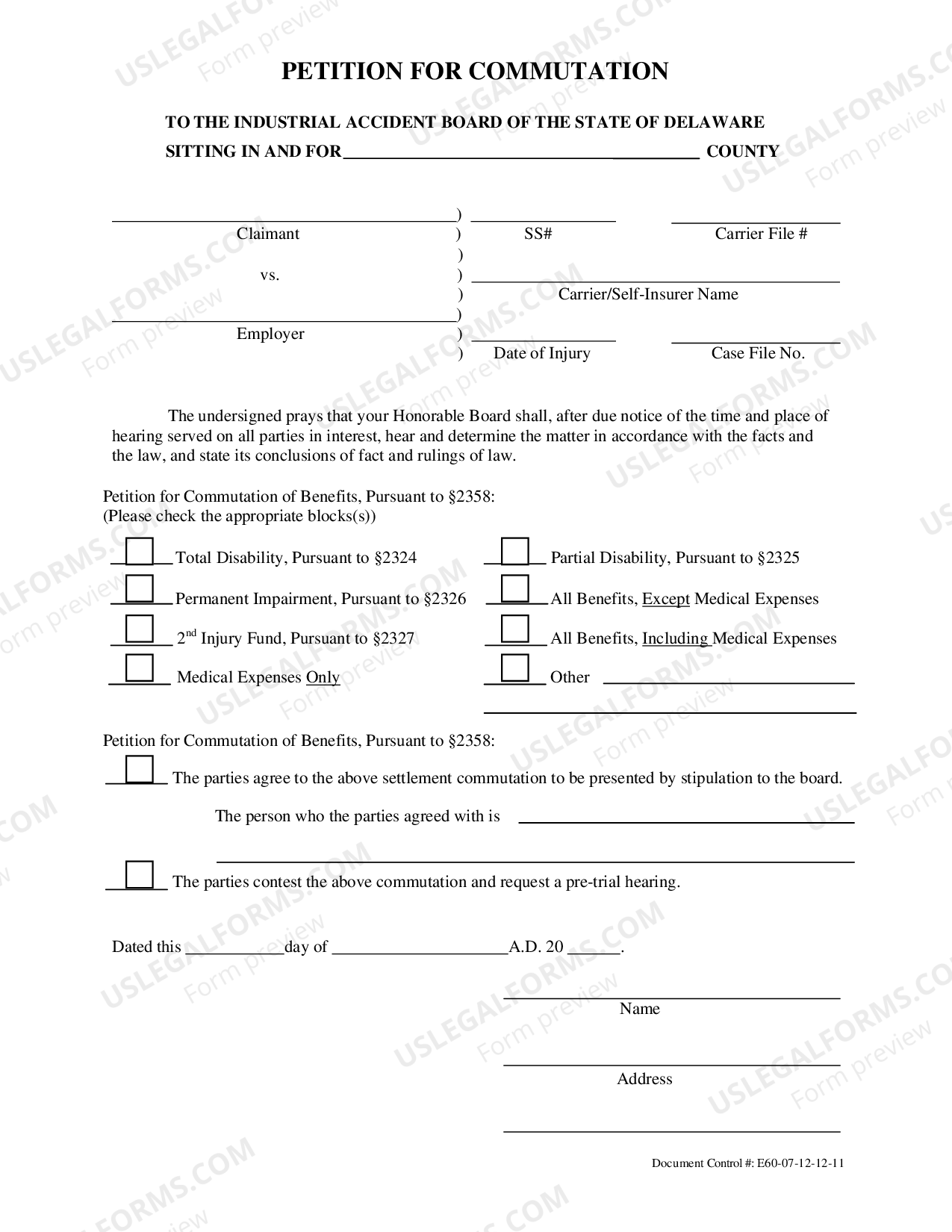 Delaware Petition for Commutation | US Legal Forms