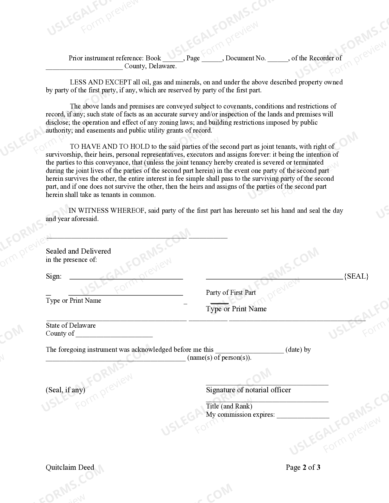 Delaware Quitclaim Deed from Husband to Himself and Wife | US Legal Forms