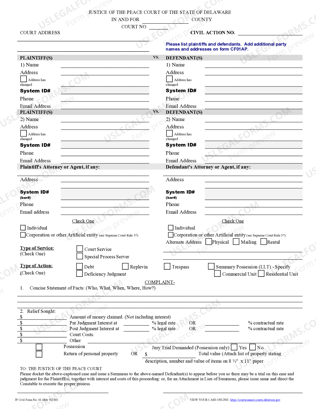 Delaware General Complaint for Small Claims | US Legal Forms