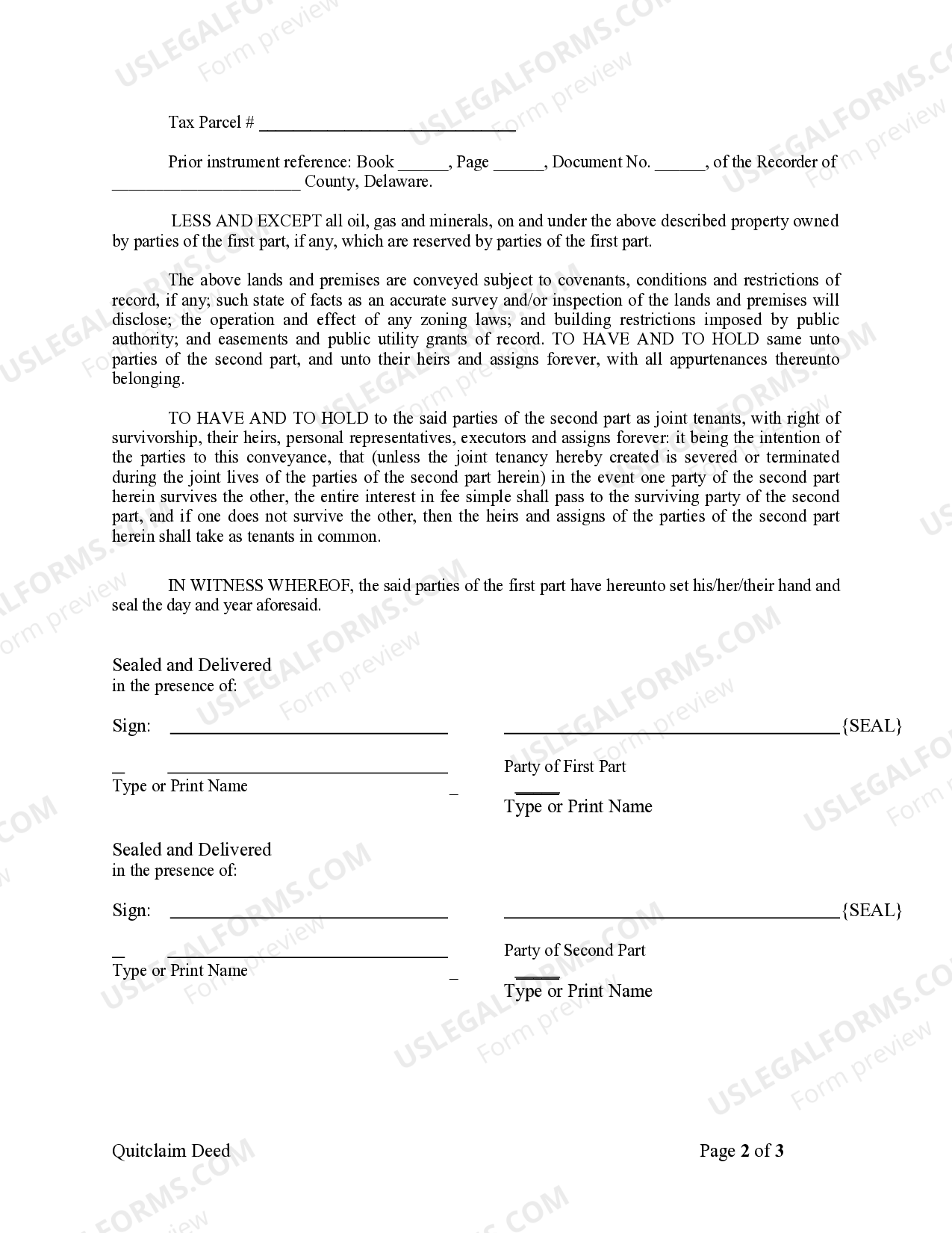 Delaware Quitclaim Deed by Two Individuals to Husband and Wife | US ...