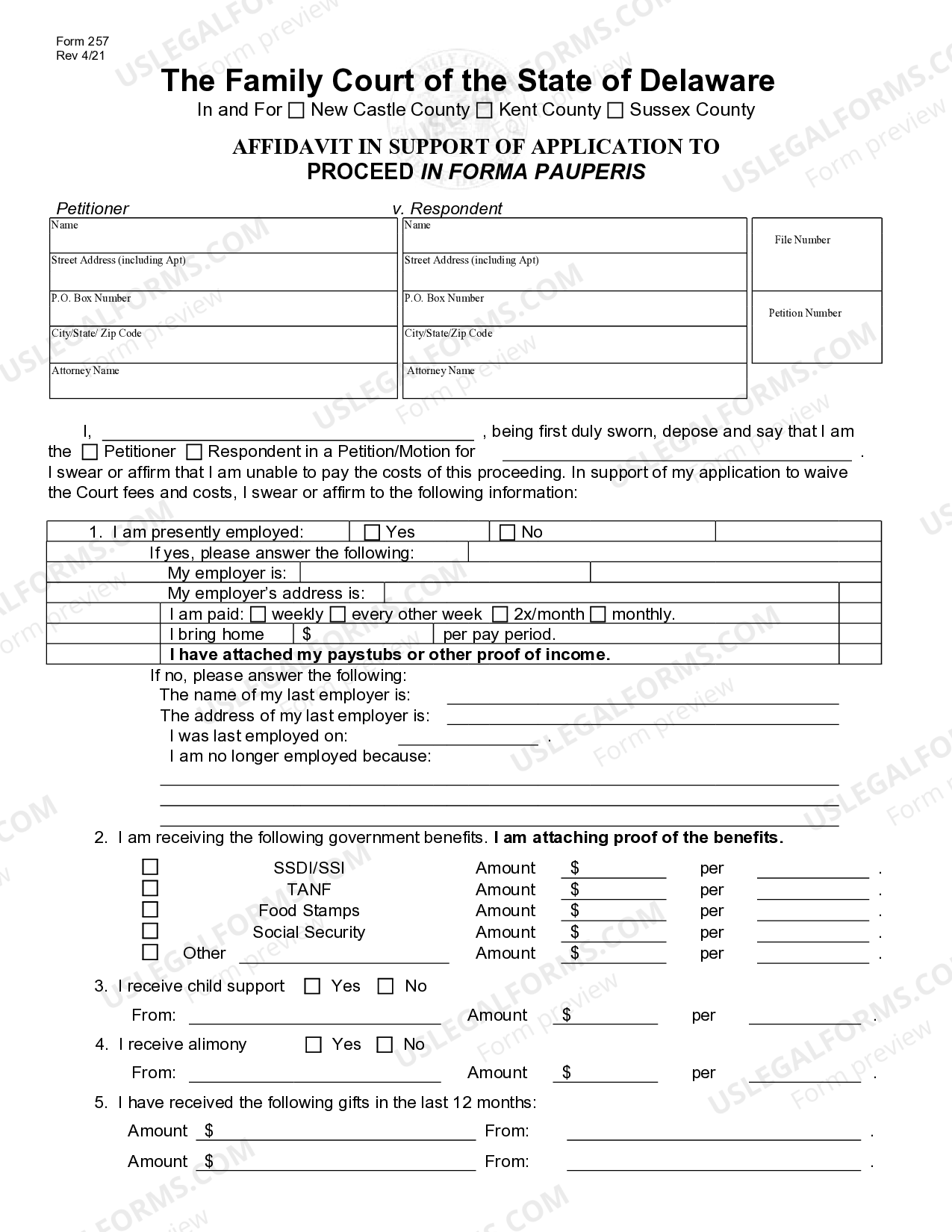 Delaware Affidavit in Support of Application to Proceed in Forma ...