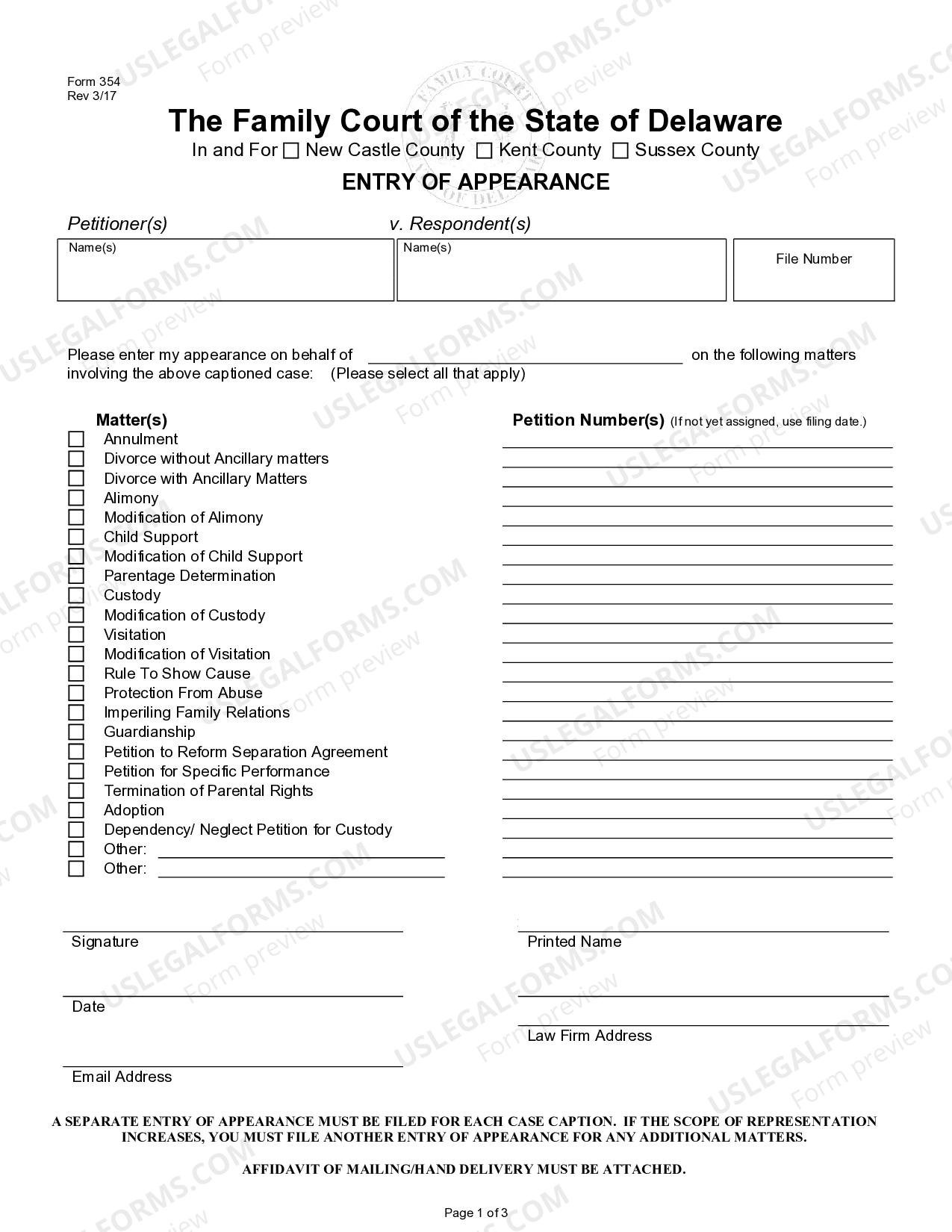 Delaware Entry of Appearance | US Legal Forms