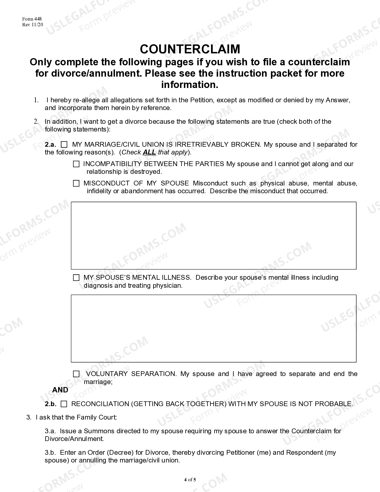 Delaware Answer To Petition For Divorce / Annulment | US Legal Forms