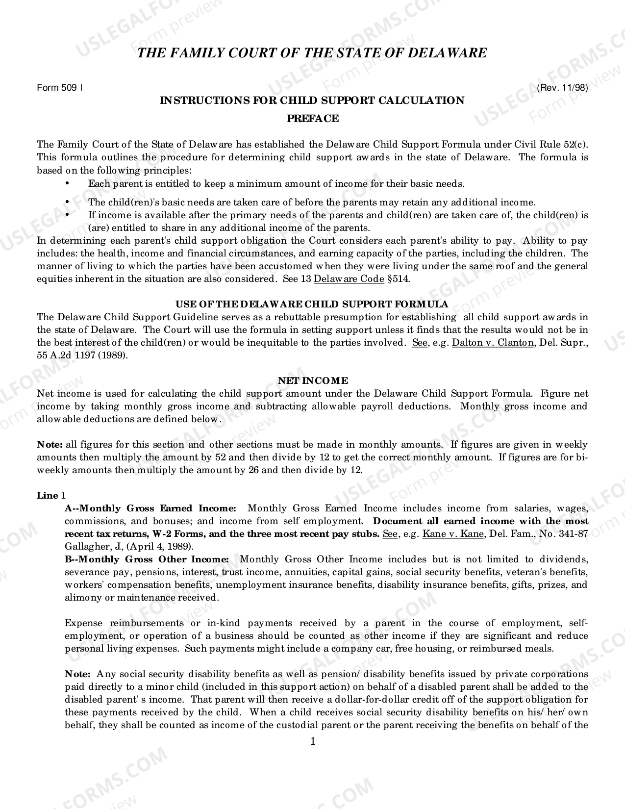 Delaware Child Support Calculation Sheet with instructions - Delaware ...