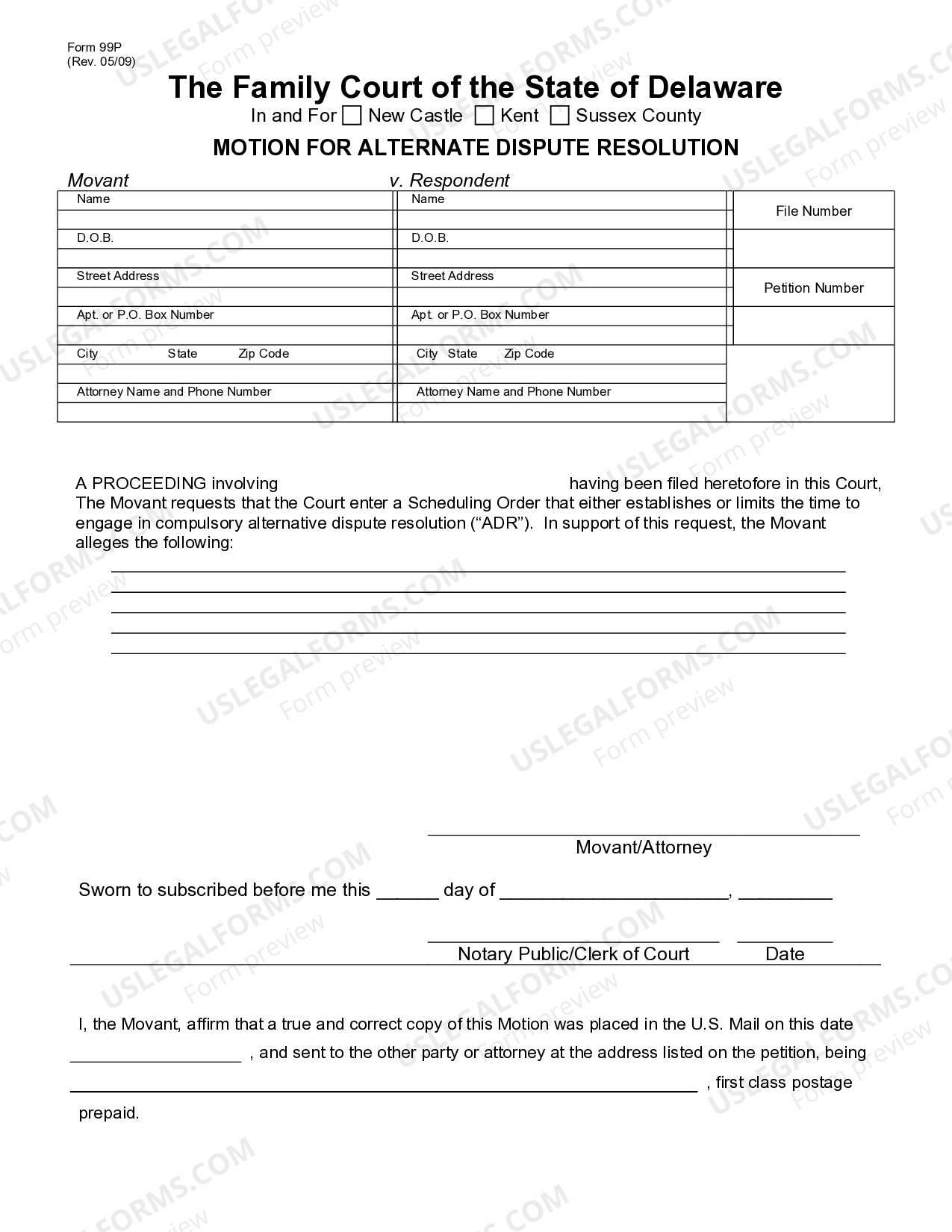 Delaware Motion for Alternative Dispute Resolution | US Legal Forms
