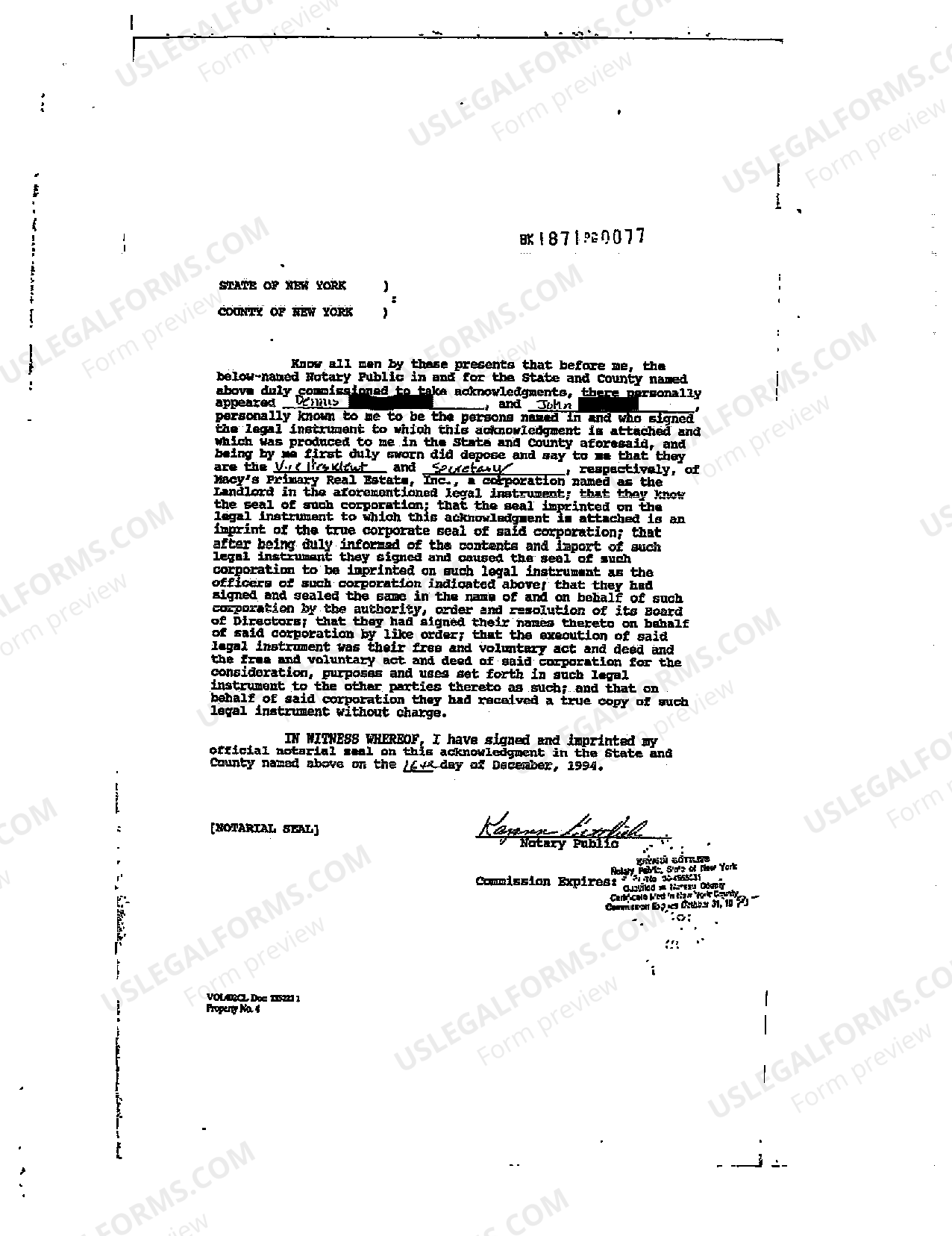 Delaware Short Form Memorandum of Lease regarding Department Store ...