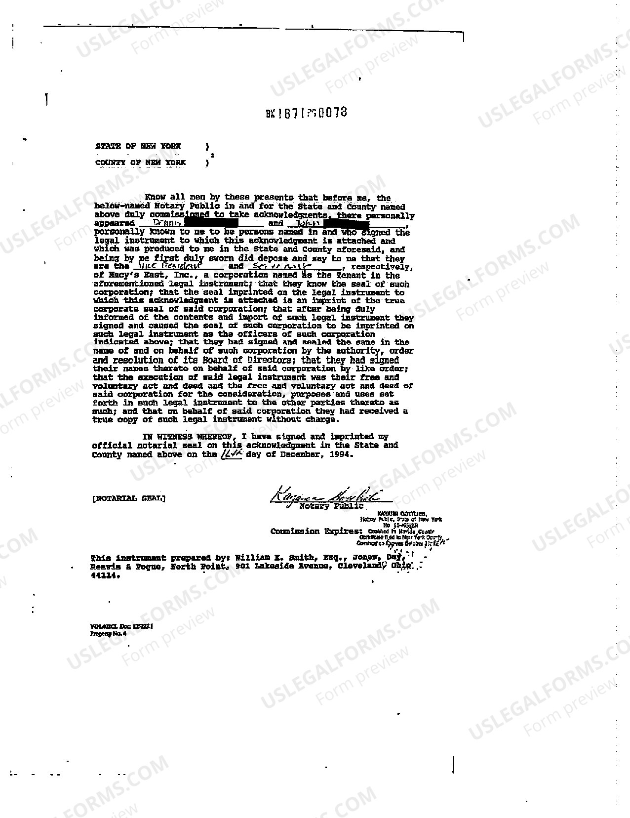 Delaware Short Form Memorandum of Lease regarding Department Store ...