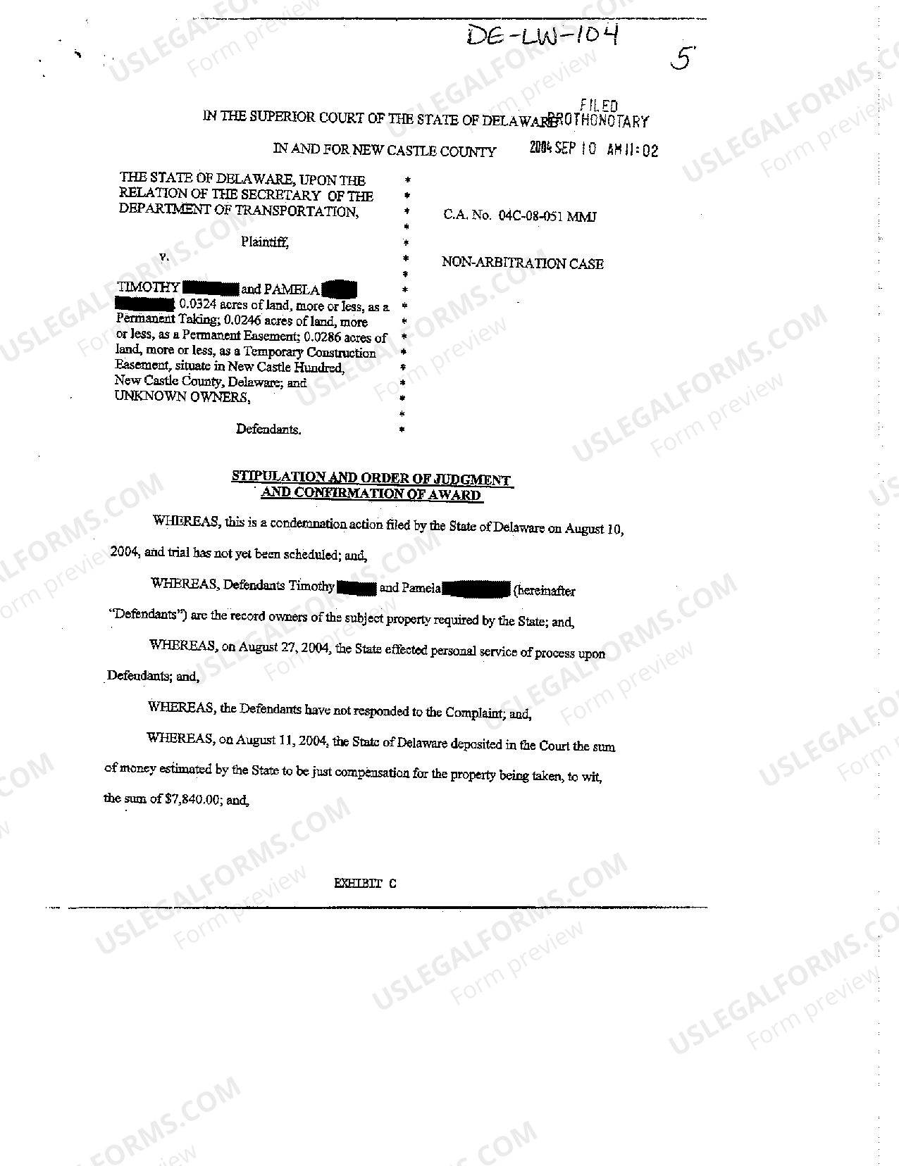 Delaware Stipulation and Order of Judgment and Confirmation of Award ...