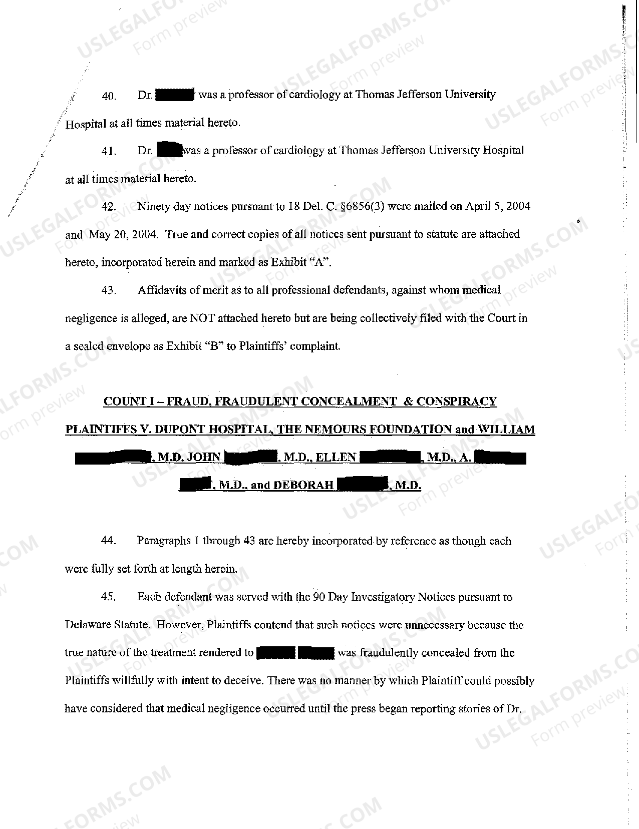 Delaware Complaint for Medical Malpractice | US Legal Forms