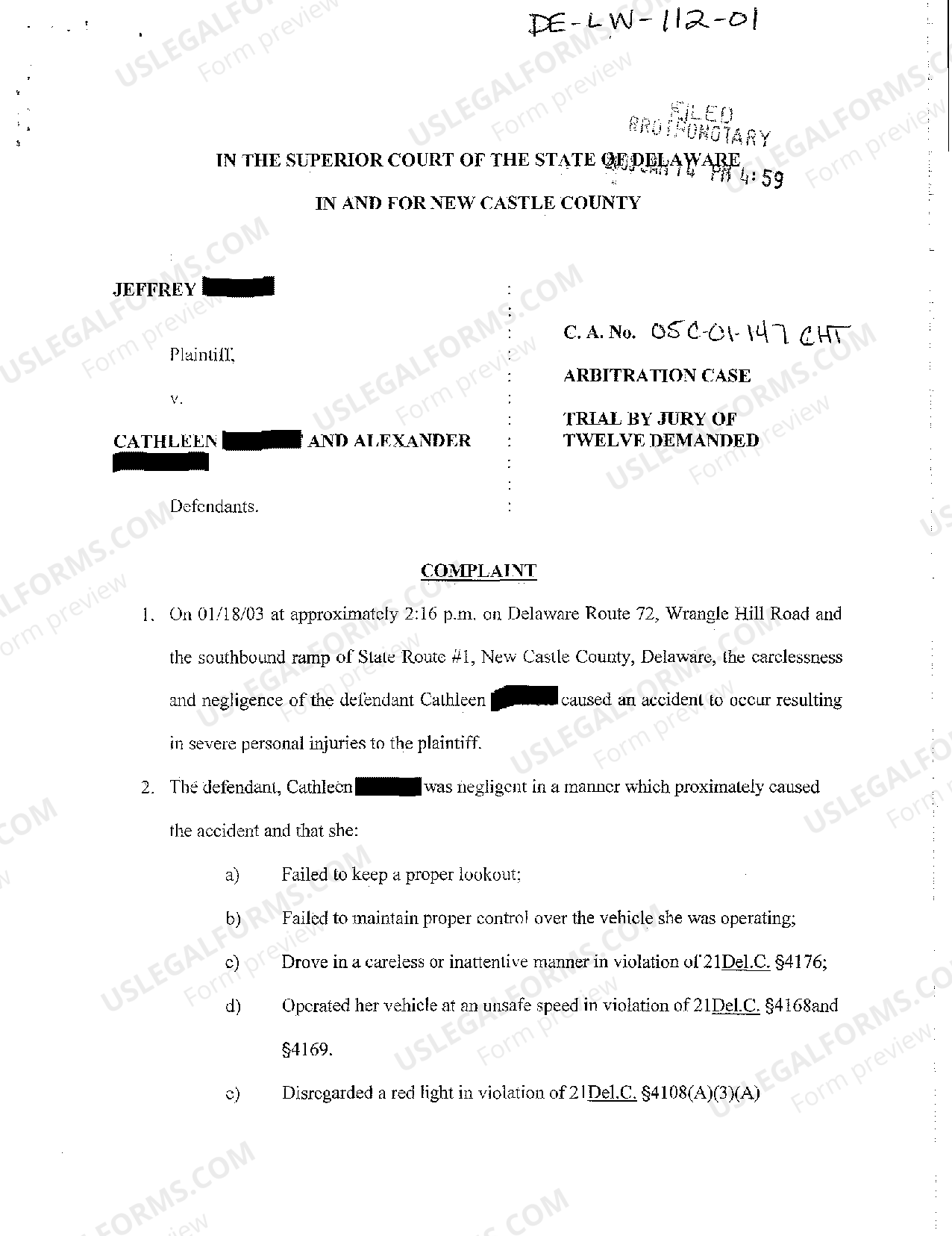 Delaware Complaint involving allegations of speed and not stopping for ...