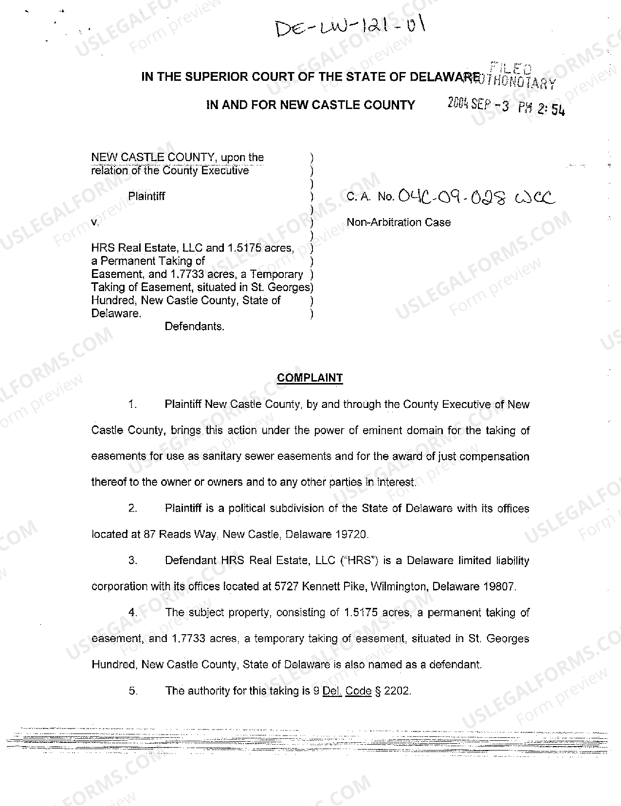 Delaware Complaint for Eminent Domain | US Legal Forms