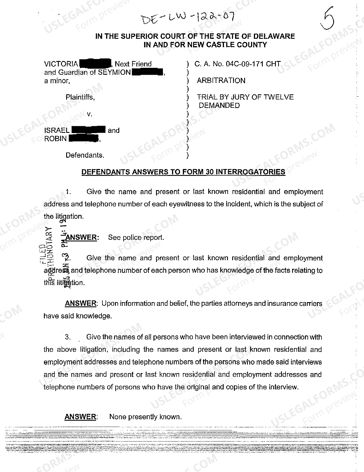 Delaware Defendants Answers to Form 30 Interrogatories - Form ...