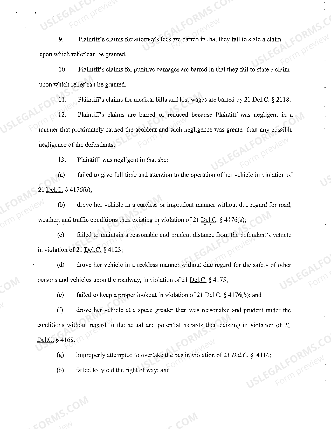 Delaware Defendants' Answer to Plaintiff's Complaint | US Legal Forms