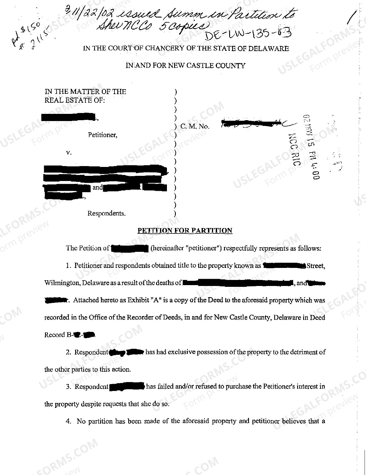 Delaware Petition for Partition | US Legal Forms
