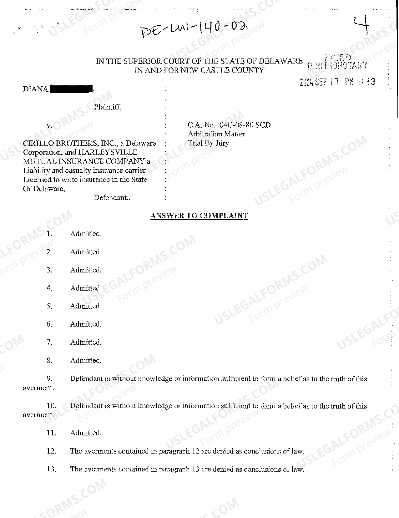 Delaware Answer to Complaint | US Legal Forms