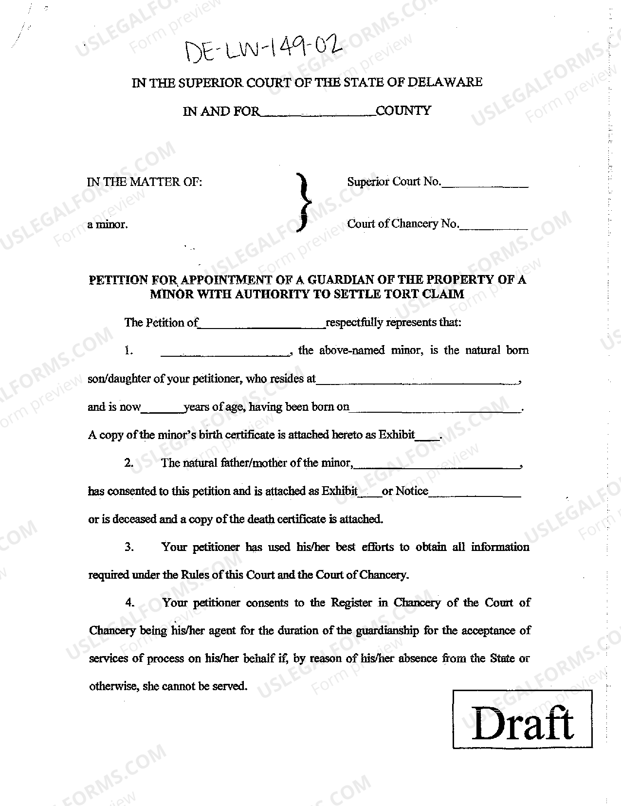 Delaware Petition for Appointment of a Guardian of the Property of a ...