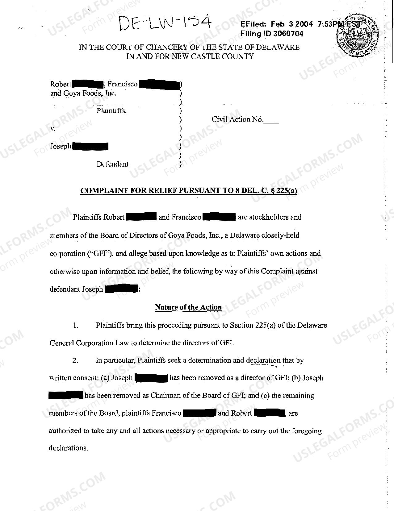 Delaware Complaint for Declaratory Relief regarding dispute between ...