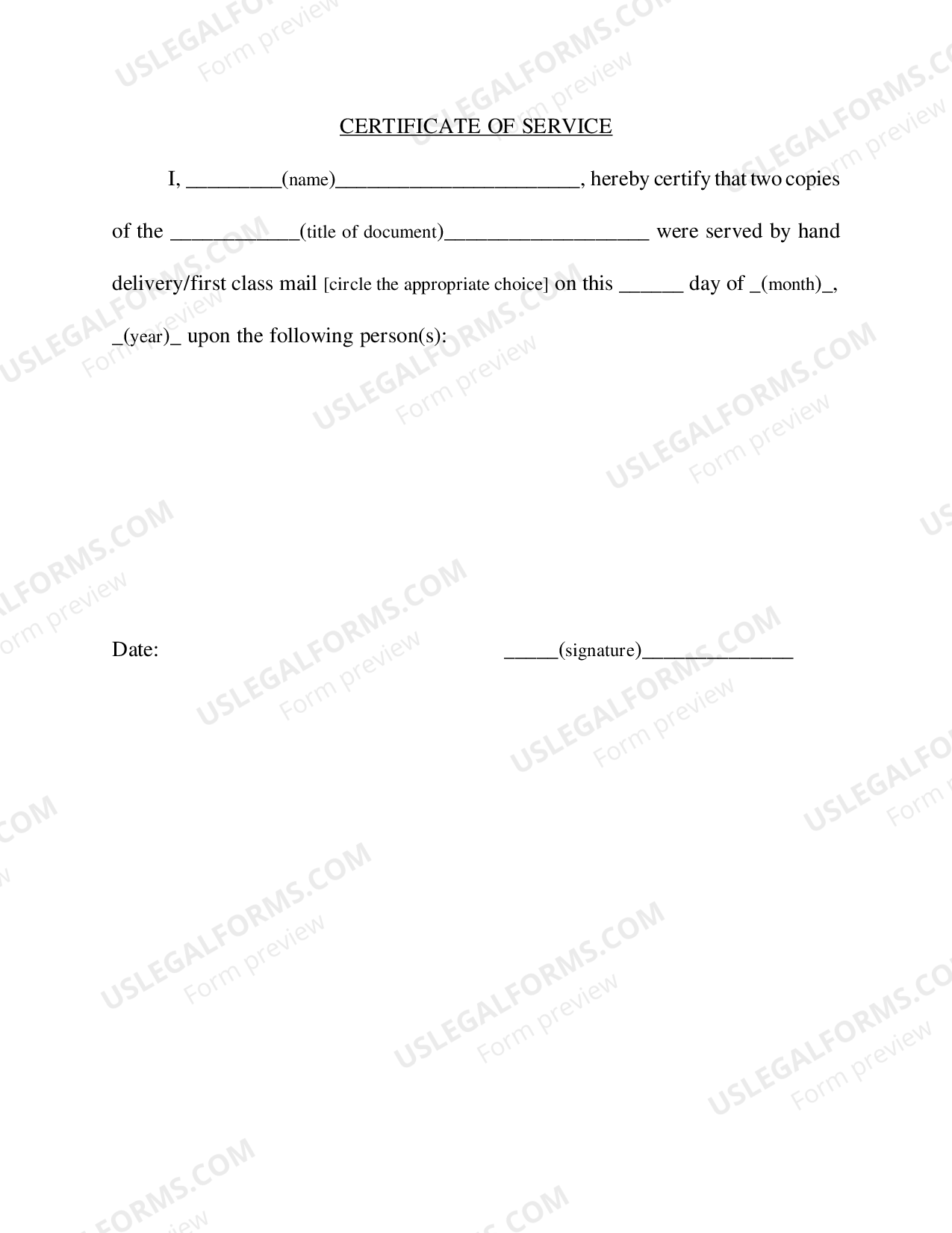 Delaware Certificate of Service | US Legal Forms