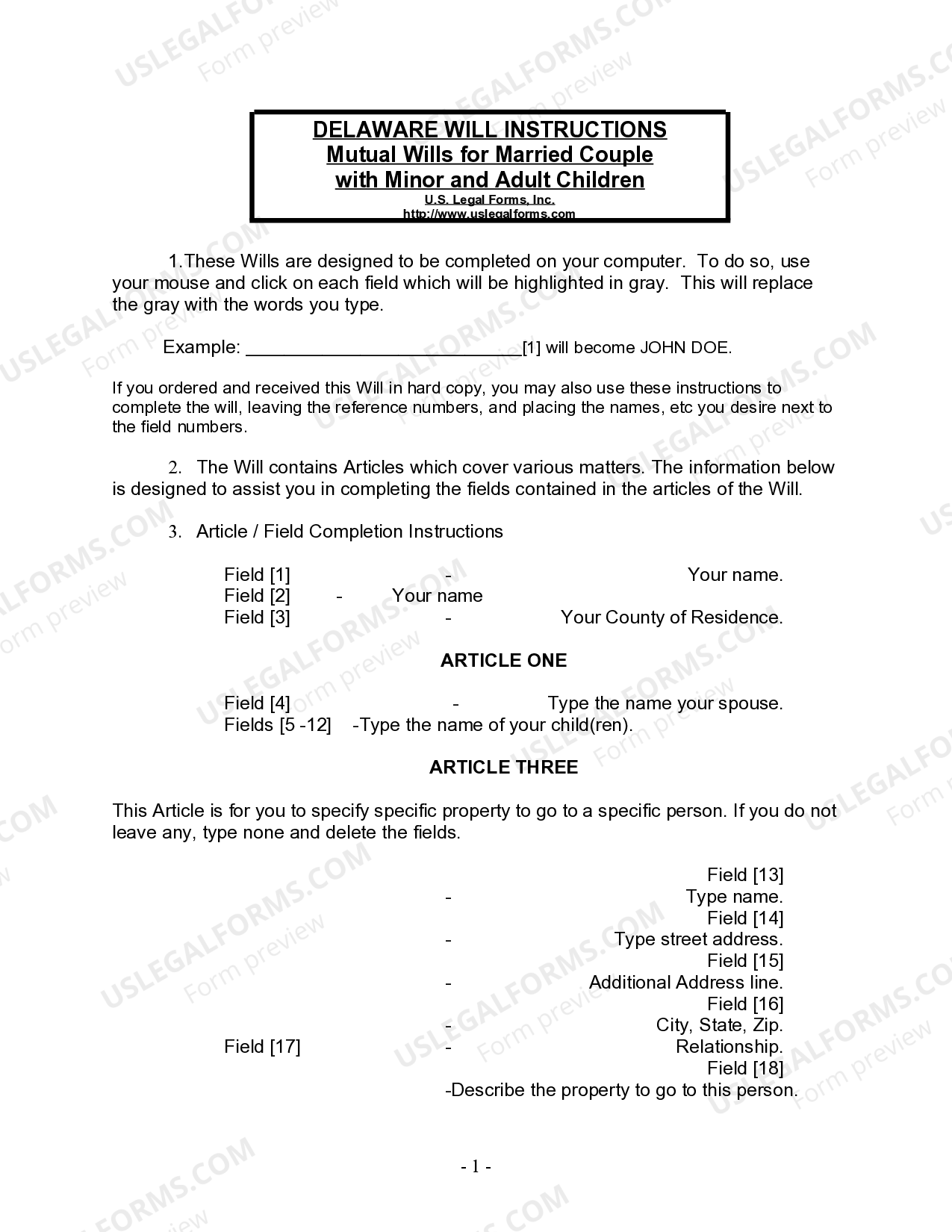 Delaware Mutual Wills Package with Last Wills and Testaments for ...