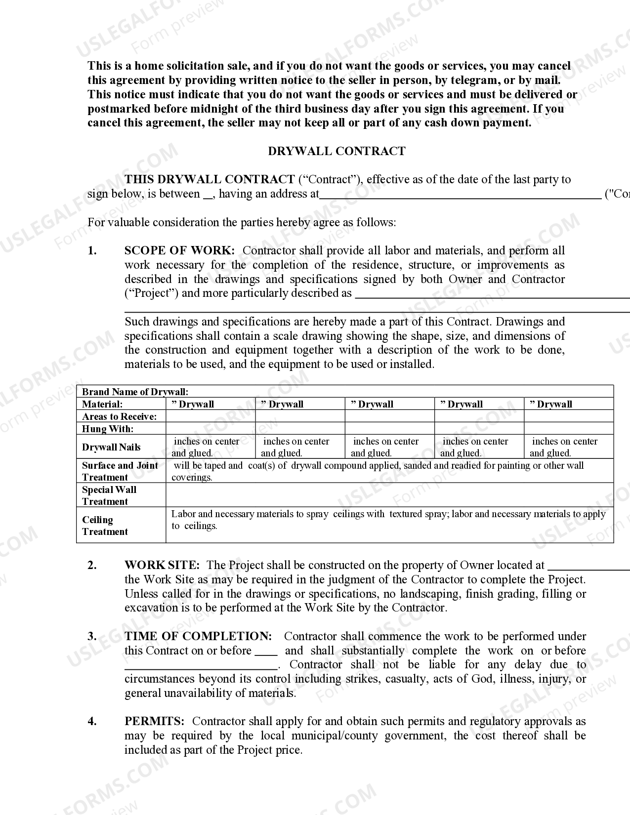 Miami-Dade Florida Sheetrock Drywall Contract for Contractor - Drywall ...