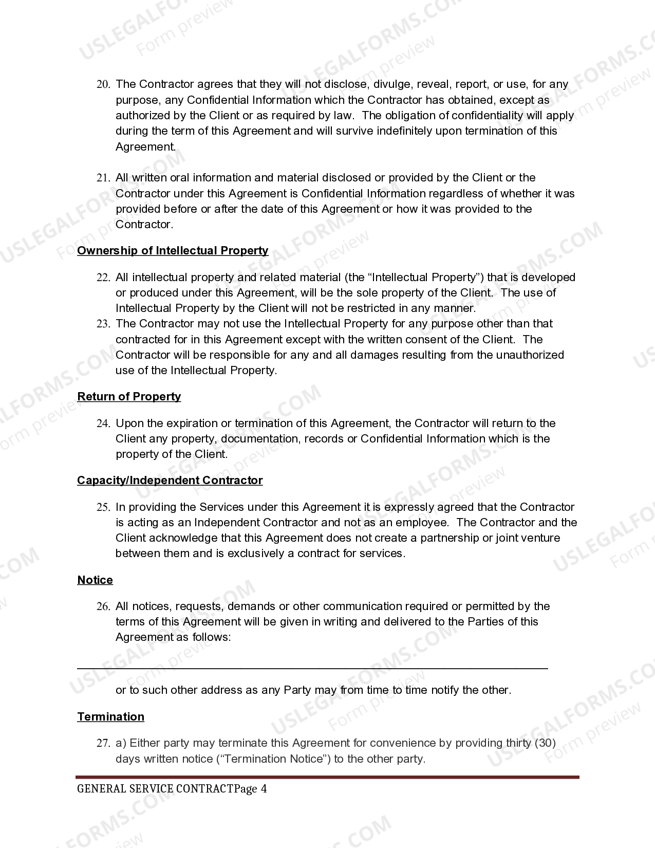 Florida General Service Contract | US Legal Forms