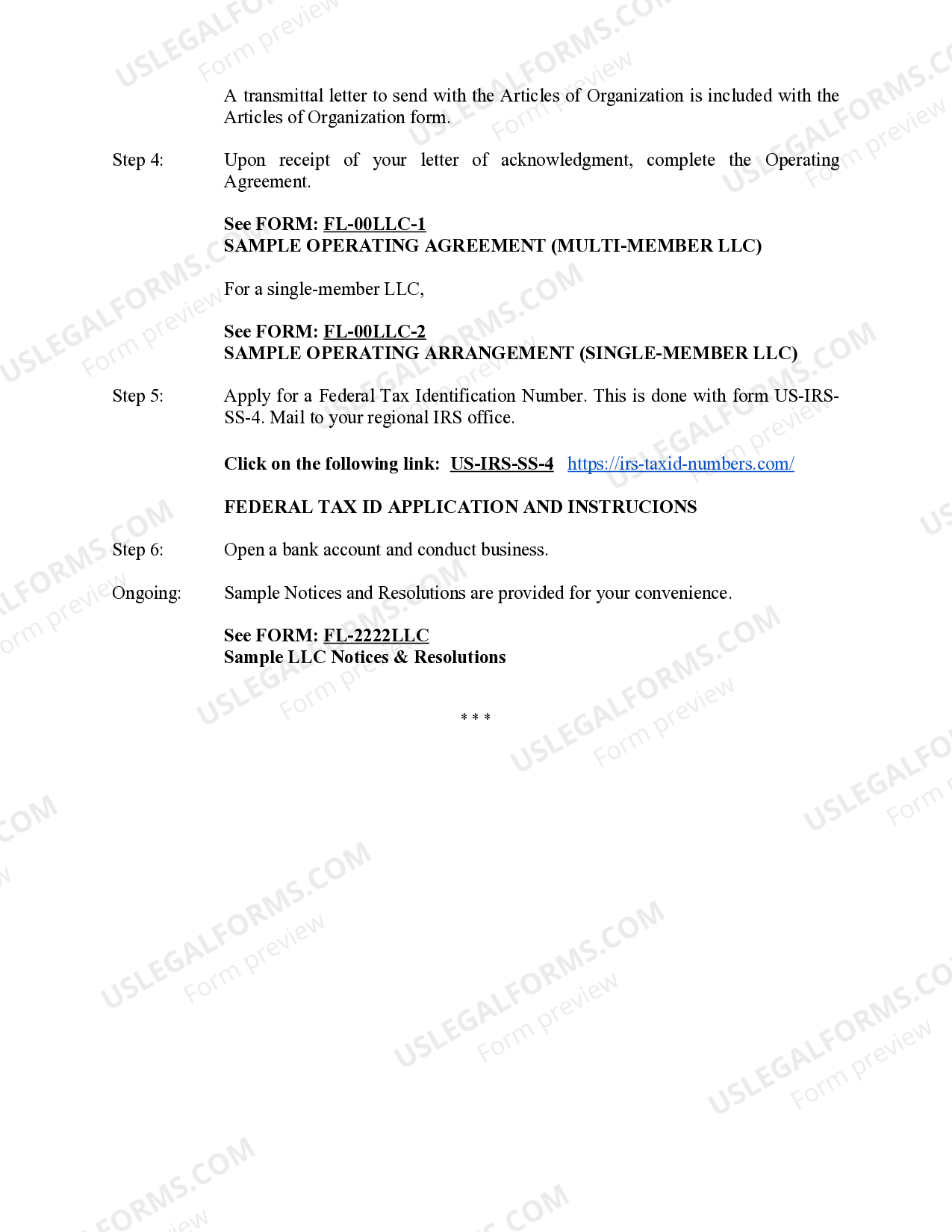 Florida Limited Liability Company LLC Formation Package - Limited ...